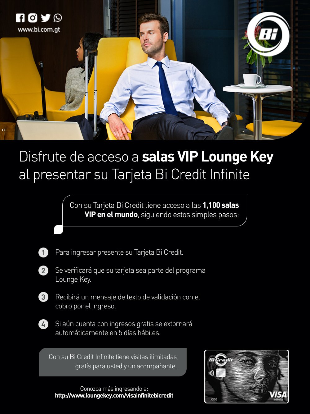 Disfrute de salas VIP Lounge Key con su Tarjeta Bi Credit Infinite